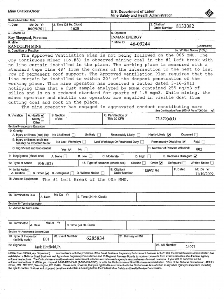 Mine Safety Violation Report | PDF | Law