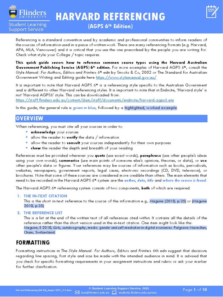 Harvard Referencing (Flinders University) | PDF | Citation | Bracket