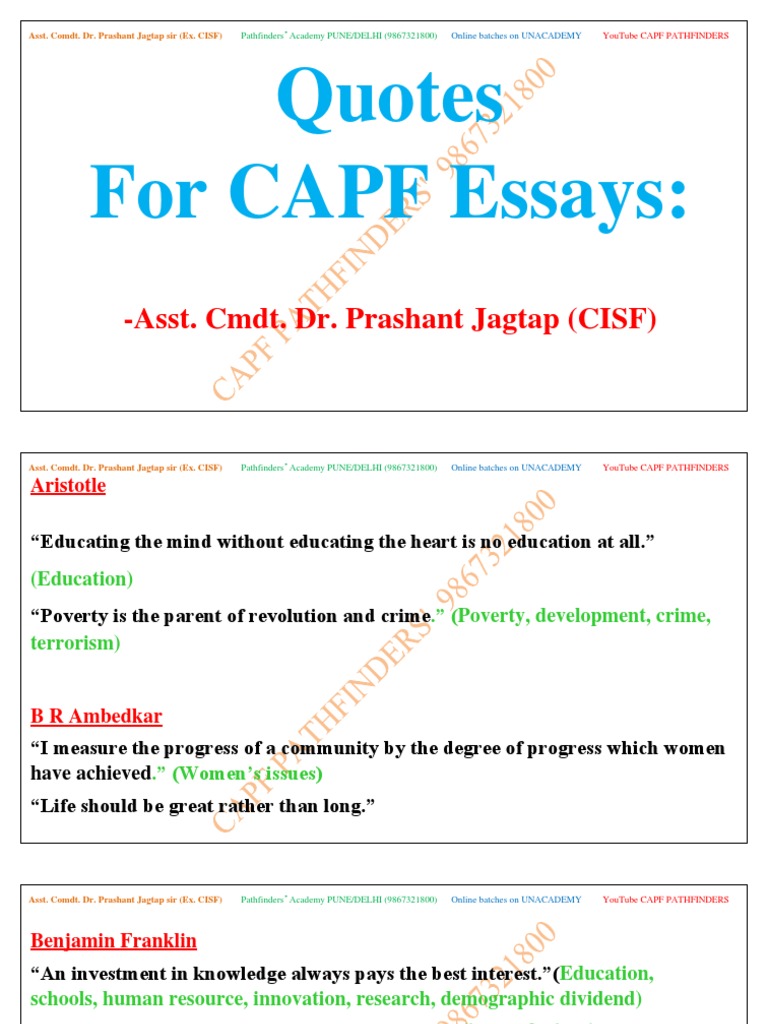 Quotes For CAPF Essays:: - Asst. Cmdt. Dr. Prashant Jagtap (CISF ...