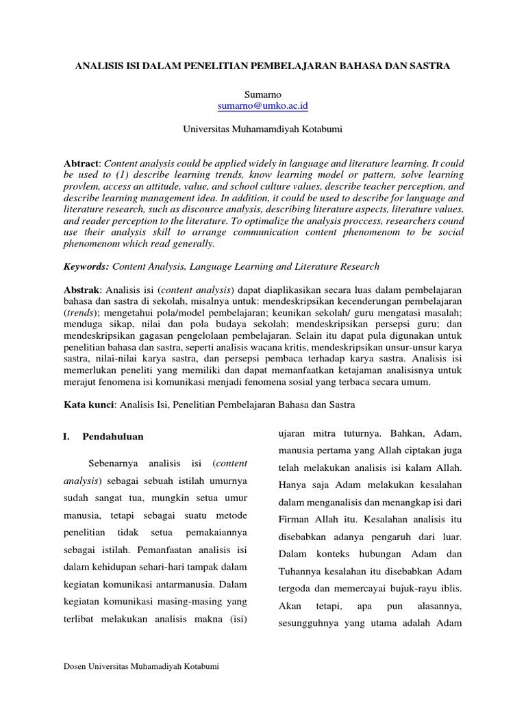 Analisis Isi dalam Pembelajaran Bahasa | PDF | Ilmu Sosial | Seni ...