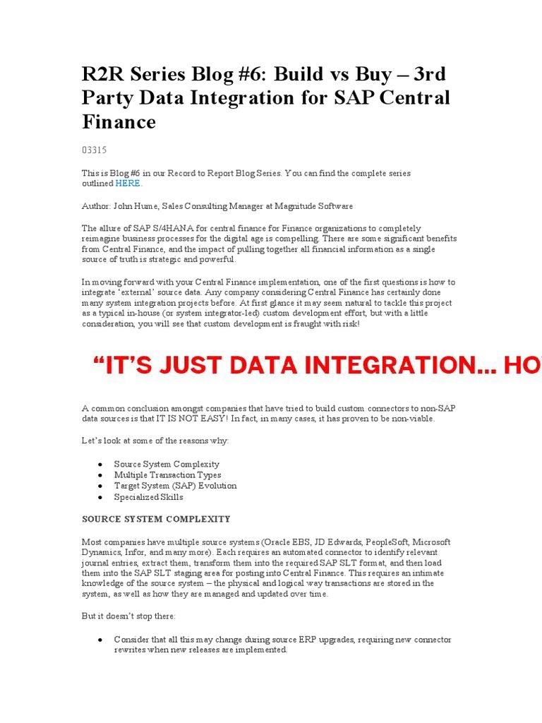 R2R Series Blog #6: Build Vs Buy - 3rd Party Data Integration For SAP ...