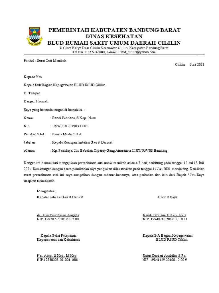 Contoh Surat Cuti Nikah | PDF