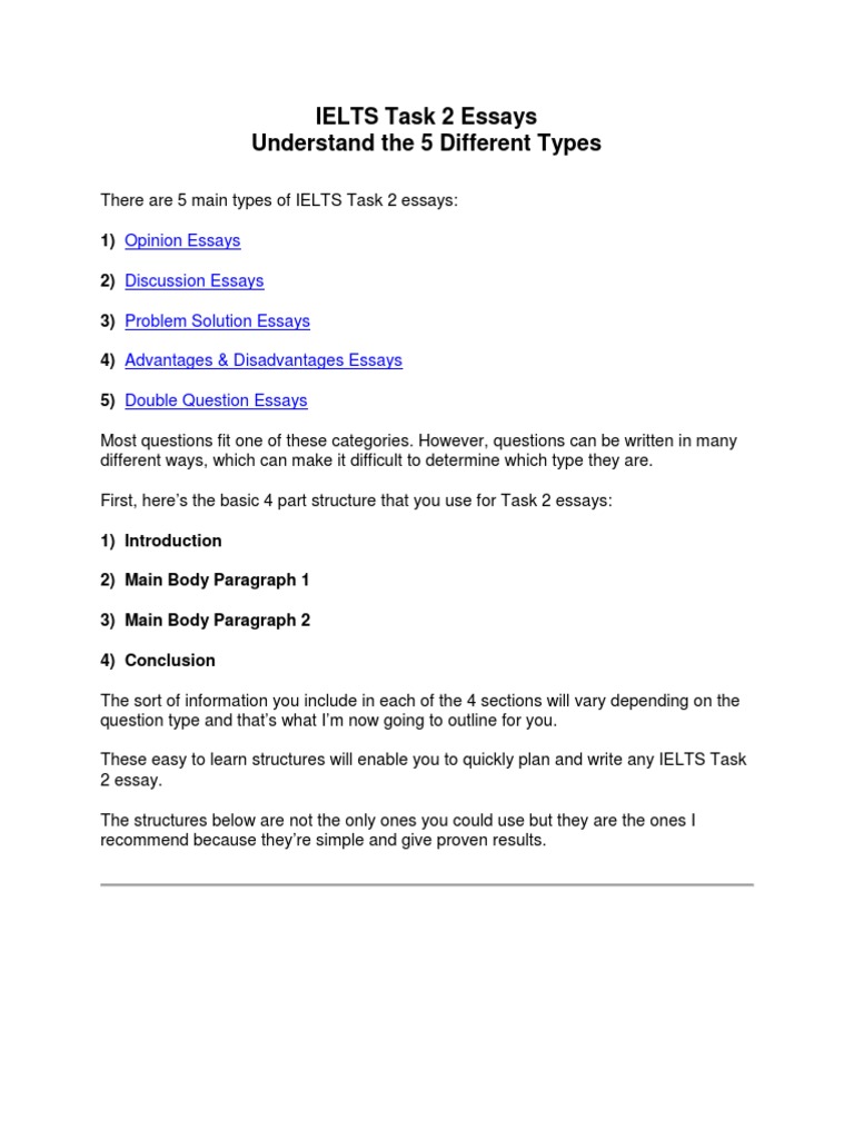 IELTS Task 2 Essays Types | PDF | Essays | Question