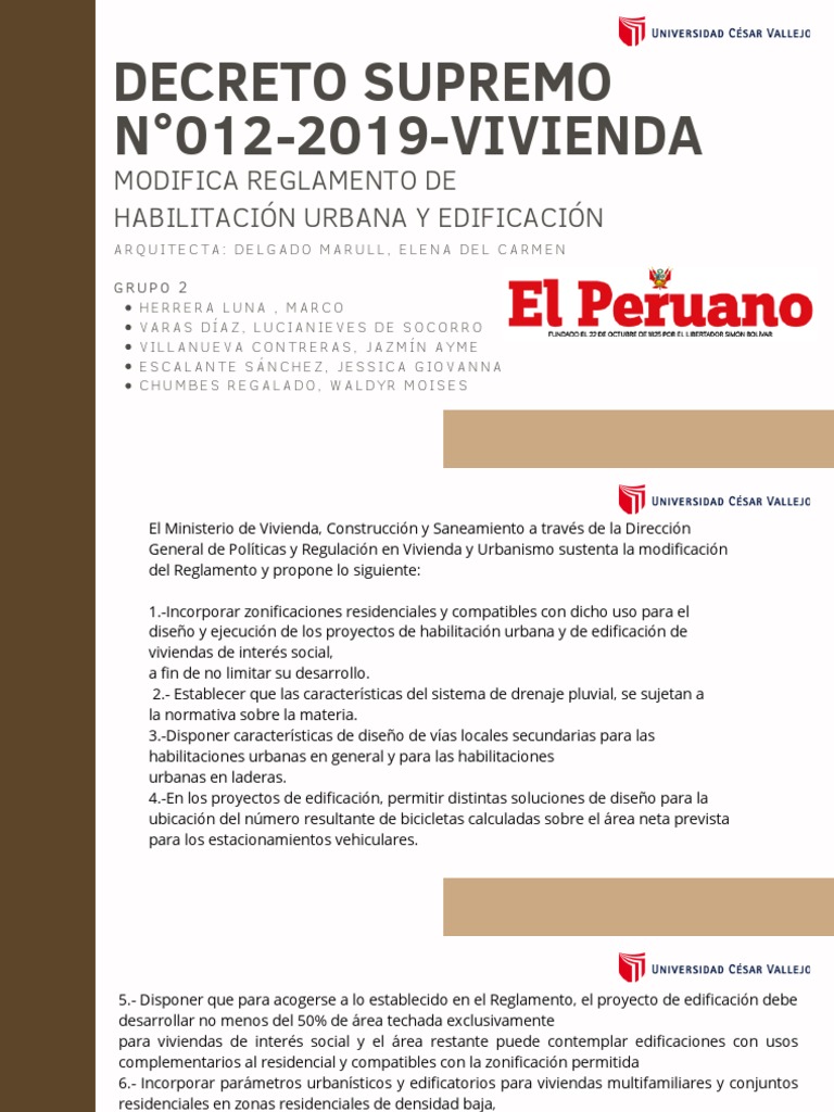 Decreto Supremo N°012-2019-Vivienda | PDF
