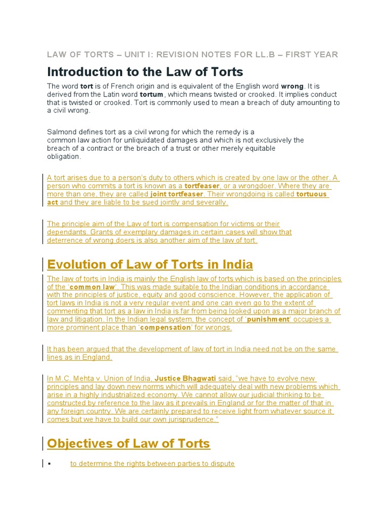 Law of Torts | PDF | Tort | Damages