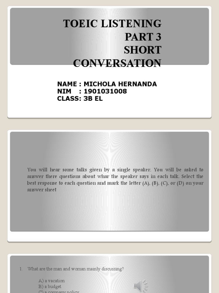 TOEIC Listening Part 3: Conversations Analysis | PDF