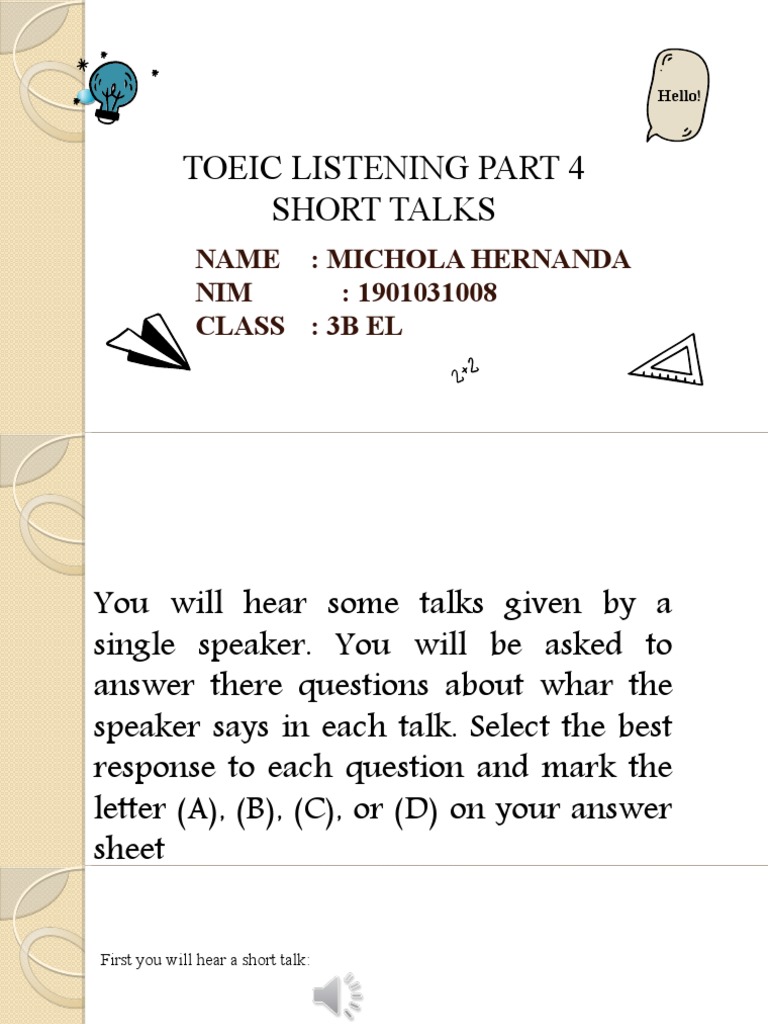 TOEIC Listening Part 4: Short Talks | PDF