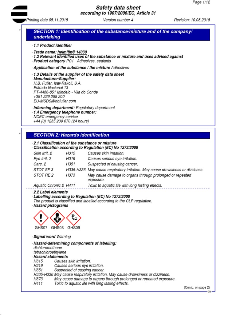 SECTION 1: Identification of The Substance/mixture and of The Company ...