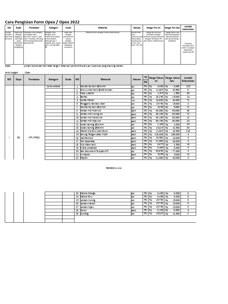 Form OPEX&CAPEX IPQC - 082843 | PDF