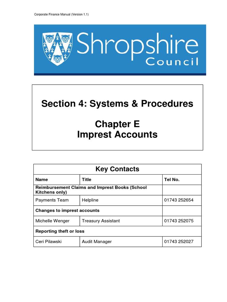 Section 4: Systems & Procedures Chapter E Imprest Accounts: Key ...