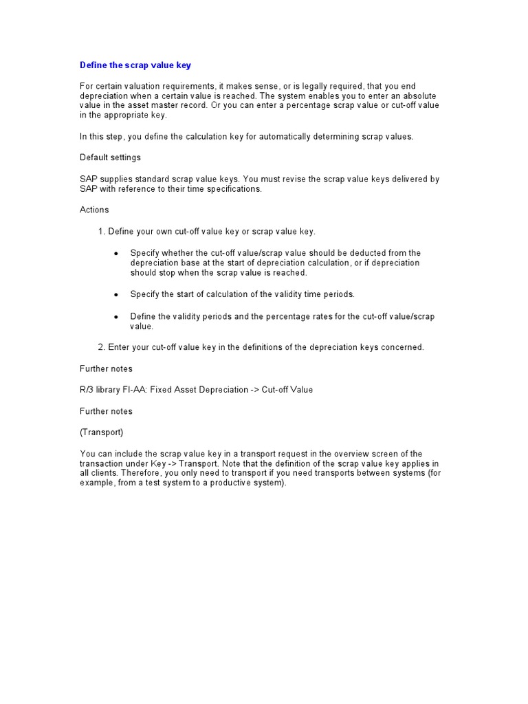 Define The Scrap Value Key | PDF