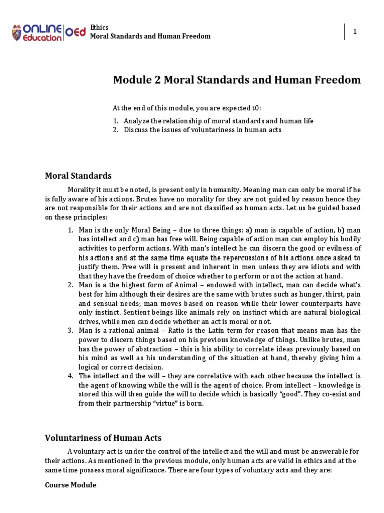 Understanding Moral Standards and Freedom | PDF | Free Will | Reason