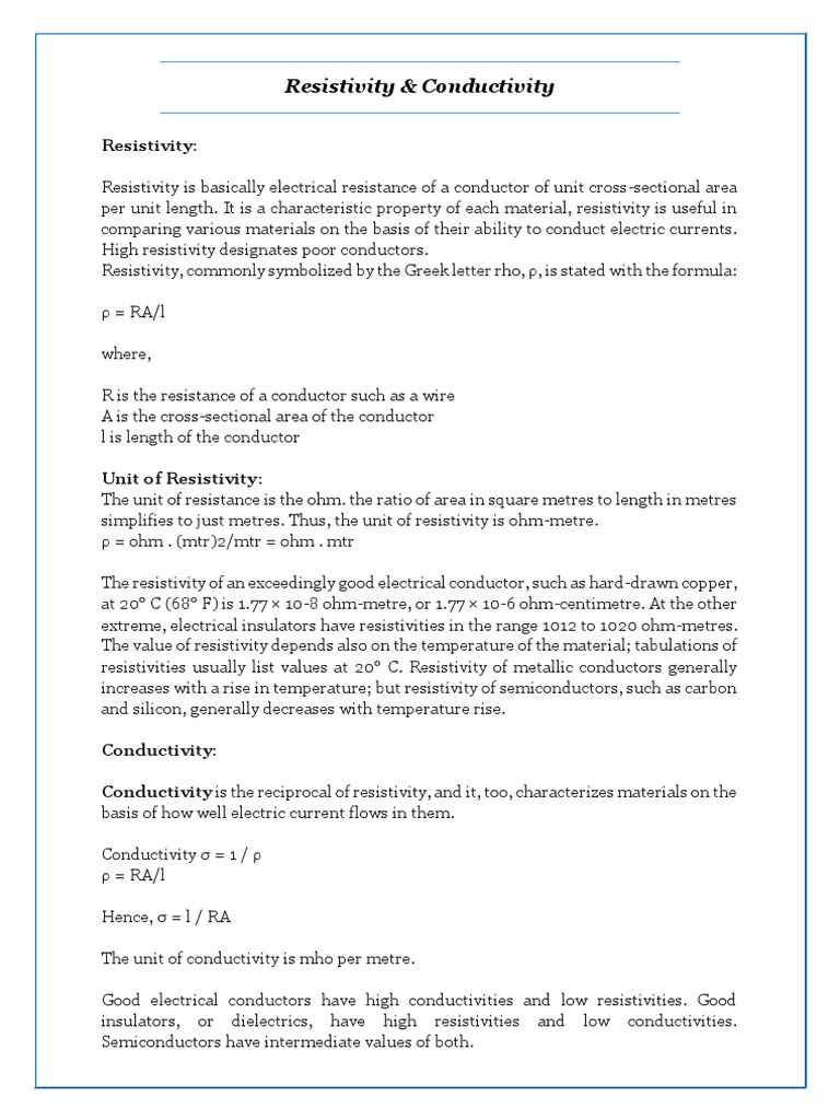 Resistivity Conductivity | PDF | Science & Mathematics | Technology & Engineering