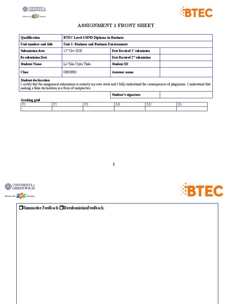 Assignment 1 Front Sheet: P1 P2 P3 M1 M2 D1 | PDF | Sole Proprietorship ...