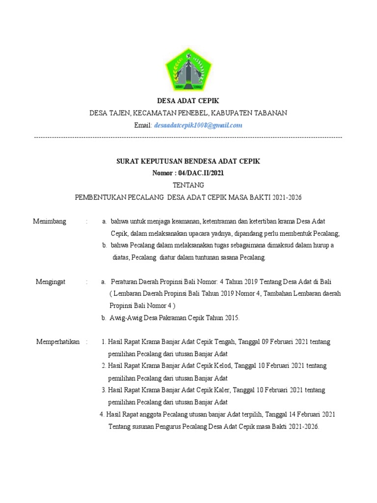 Pembentukan Pecalang Desa Adat Cepik | PDF