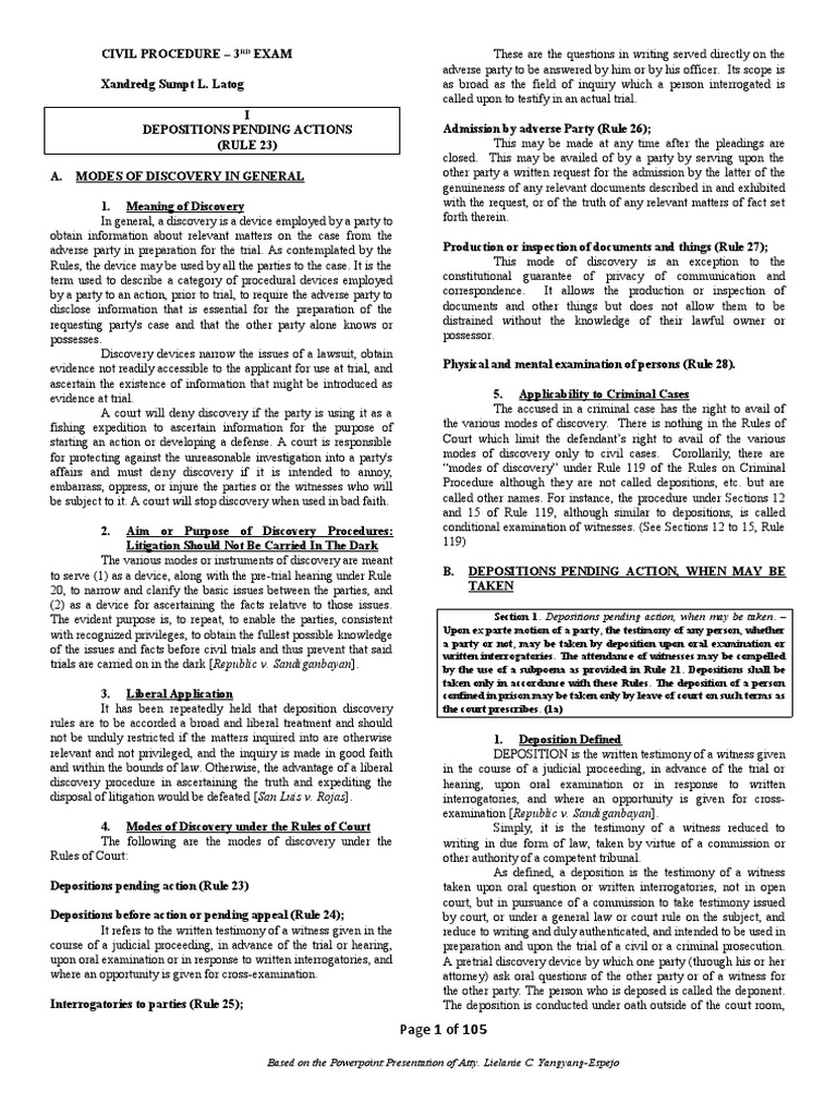 Civil Procedure: Discovery Essentials | PDF | Deposition (Law ...