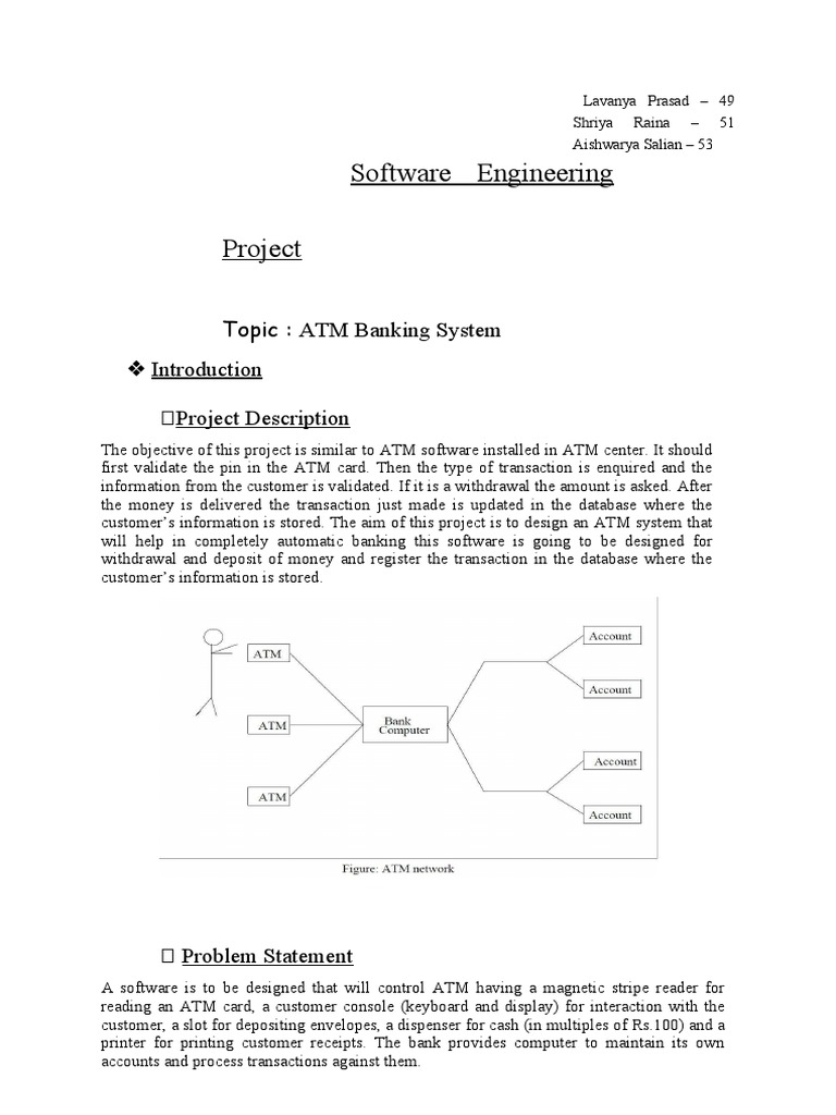 Software Engineering Project: Topic: ATM Banking System Introduction Project Description | PDF ...