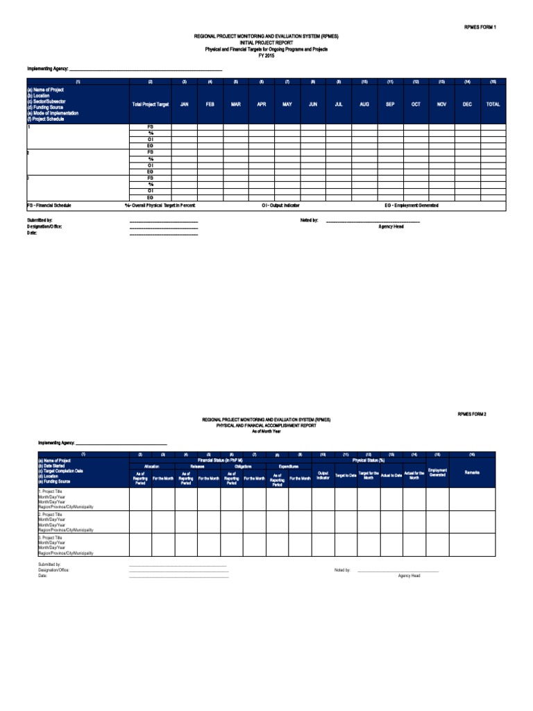 RPMES Forms (Templates) | PDF | Monitoring And Evaluation | Economies