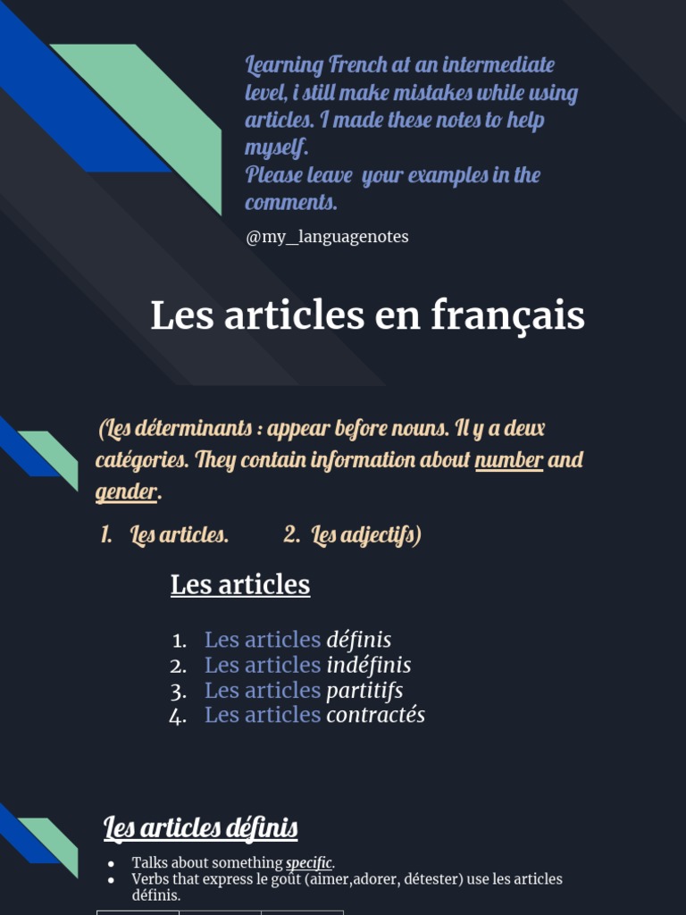 Articles in French | PDF | Grammatical Number | Grammatical Gender
