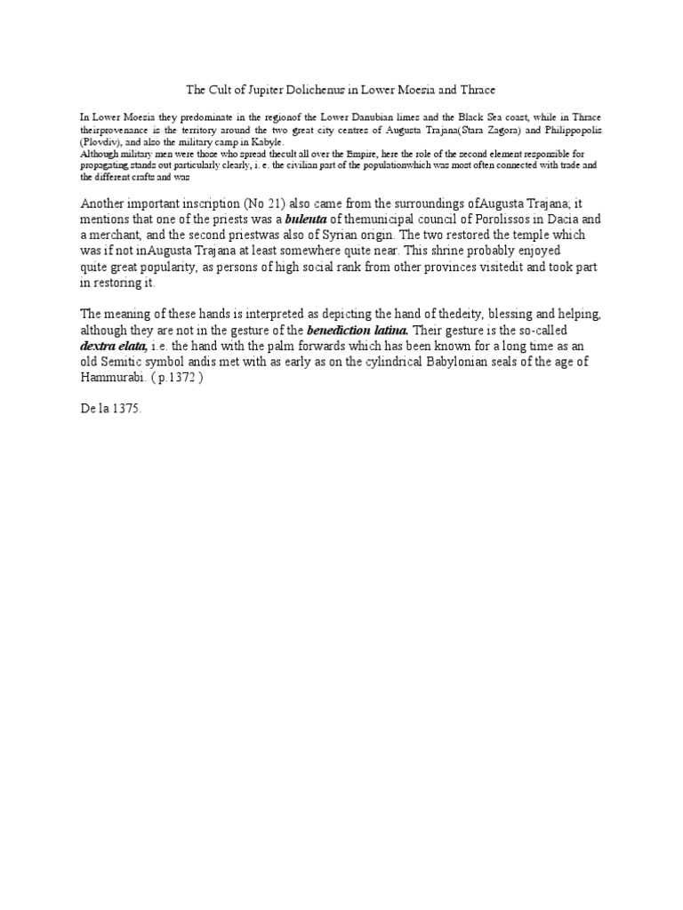 The Spread of the Cult of Jupiter Dolichenus in Lower Moesia and Thrace ...