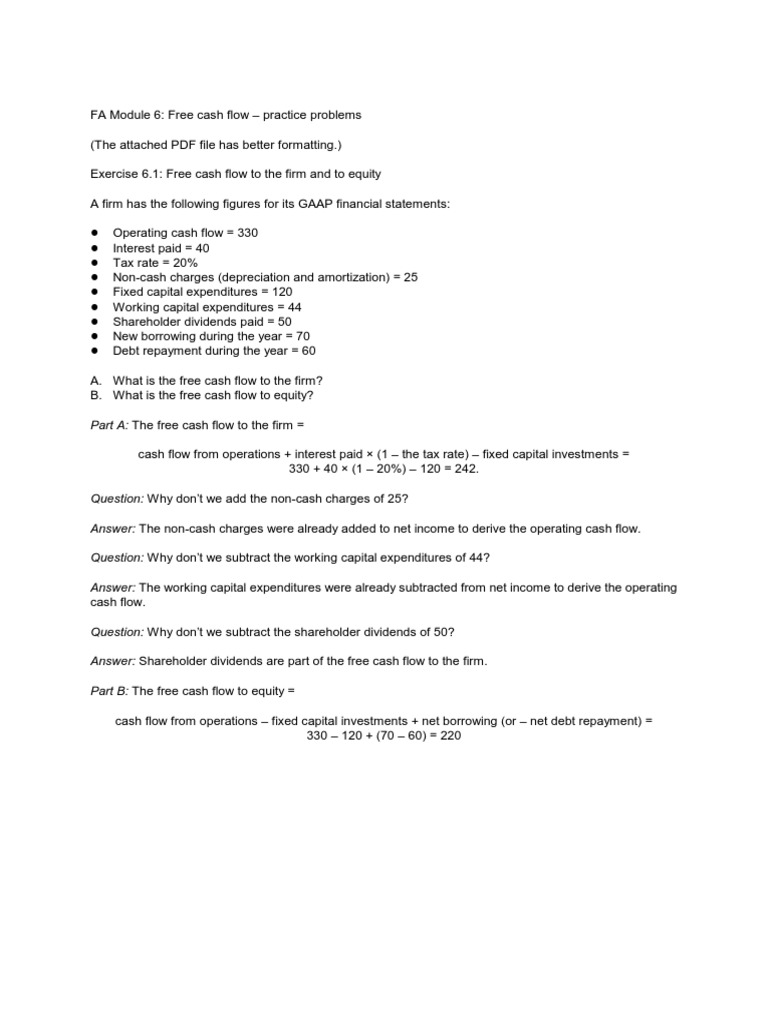 Free Cash Flow Practice Problems | PDF | Free Cash Flow | Dividend