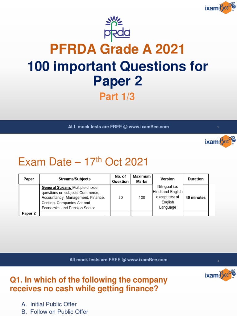 PFRDA Grade A 2021 Mock Test Questions | PDF | Reserve Bank Of India ...