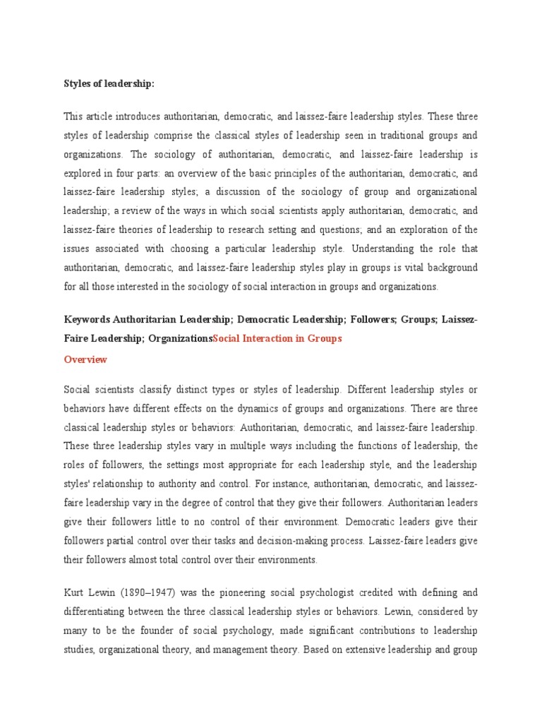 Leadership Styles | PDF | Leadership | Sociology
