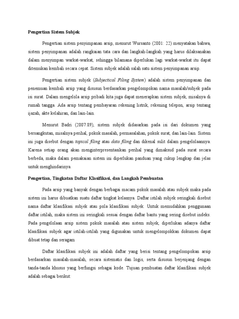 Pengertian Sistem Subjek | PDF