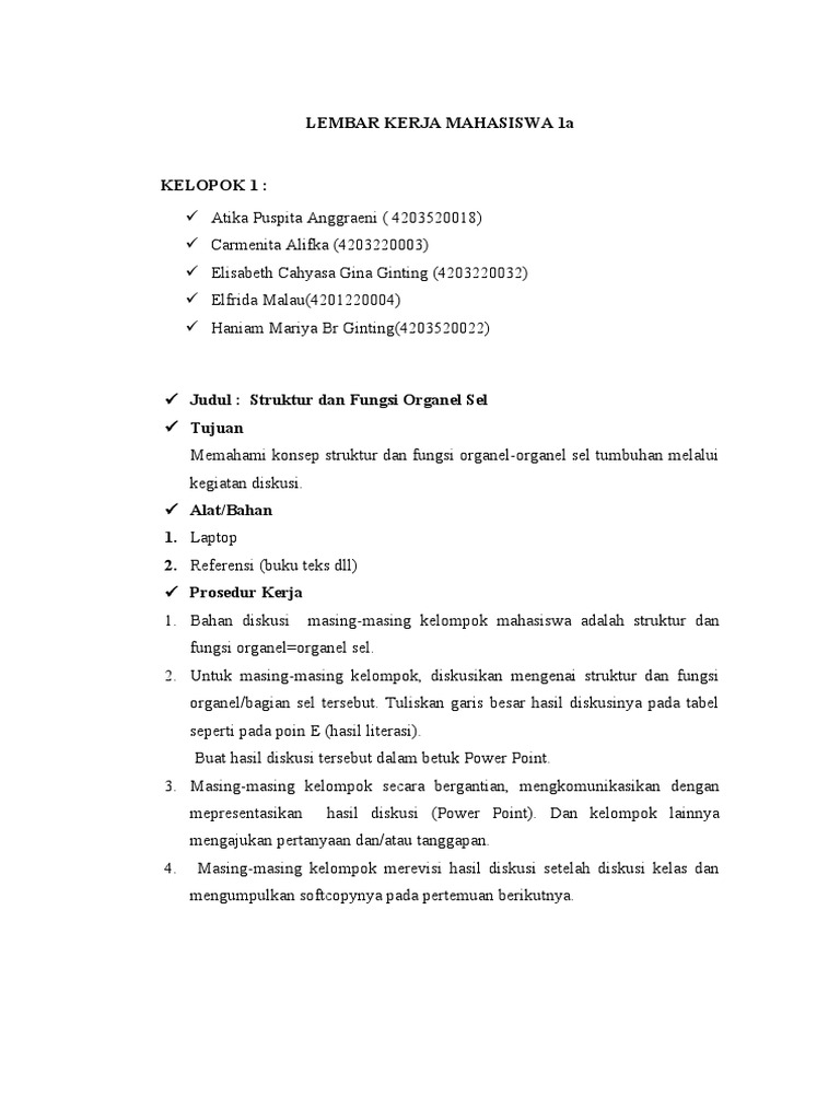 Kelompok 1 - LKM 1a - Anatomi Tumbuhan - PSB 20 A | PDF