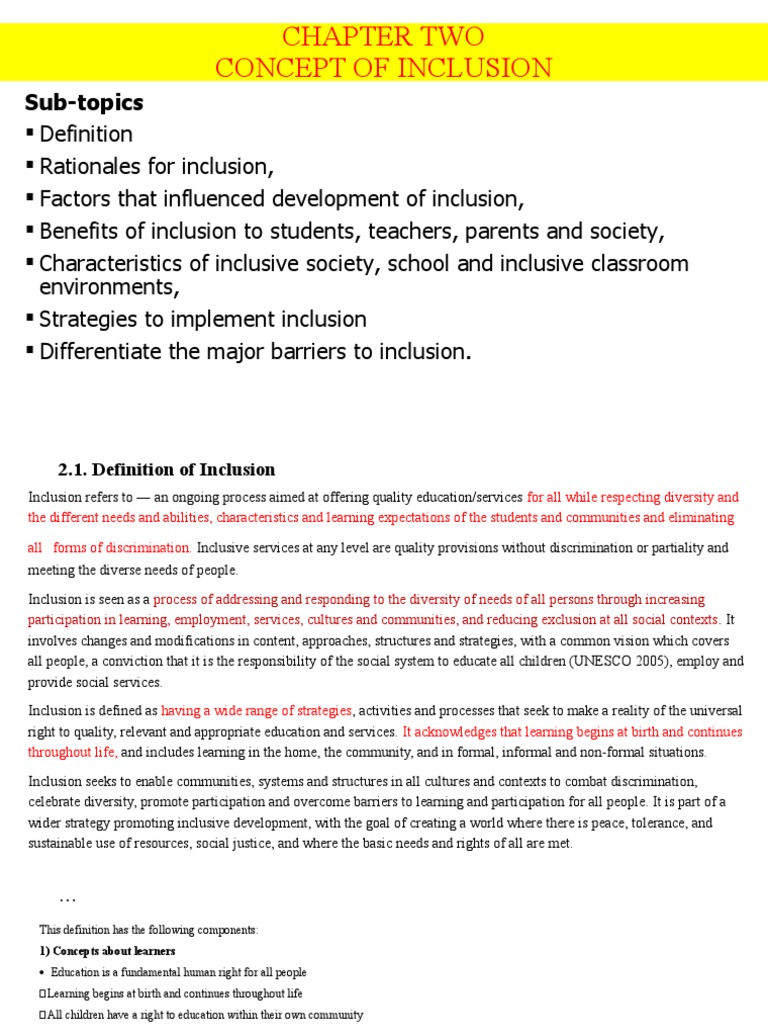 Chapter Two Concept of Inclusion: Sub-Topics | Download Free PDF ...