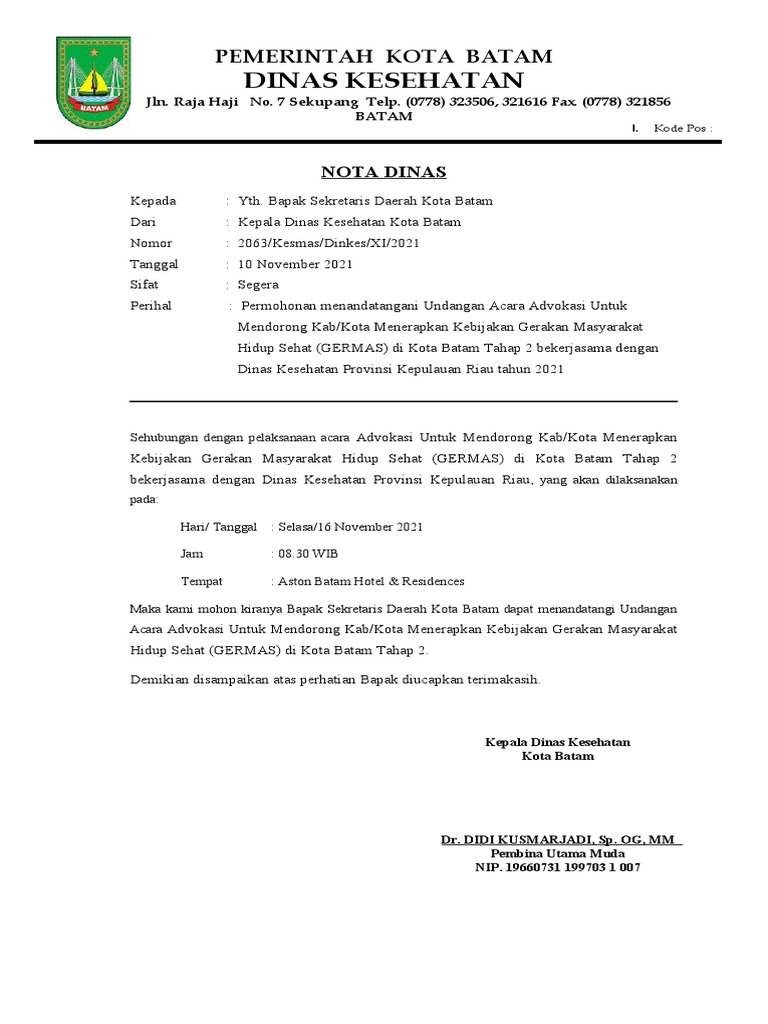 Nota Dinas Ke Sekda | PDF