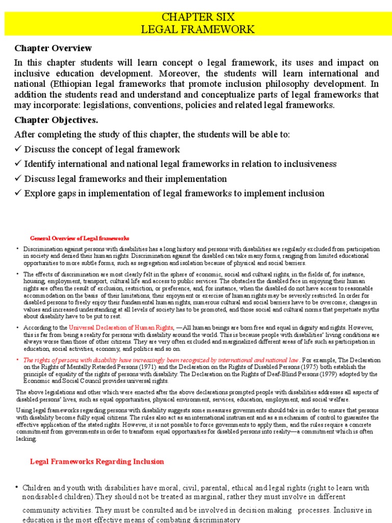 Chapter Six Legal Framework | PDF | Disability | Inclusion (Education)