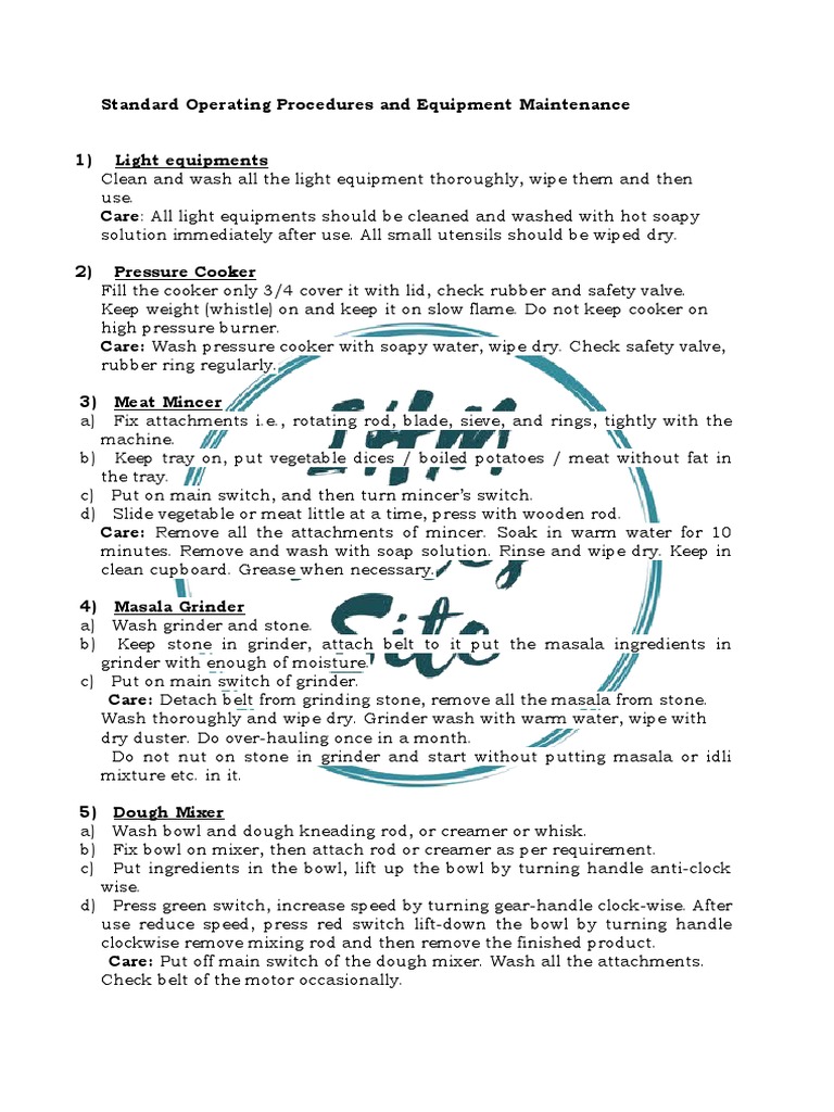 Standard Operating Procedures and Equipment Maintenance 1 Akp | PDF ...