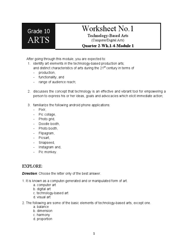 Worksheet No.1: Grade 10 | PDF | Composition (Visual Arts) | Symmetry