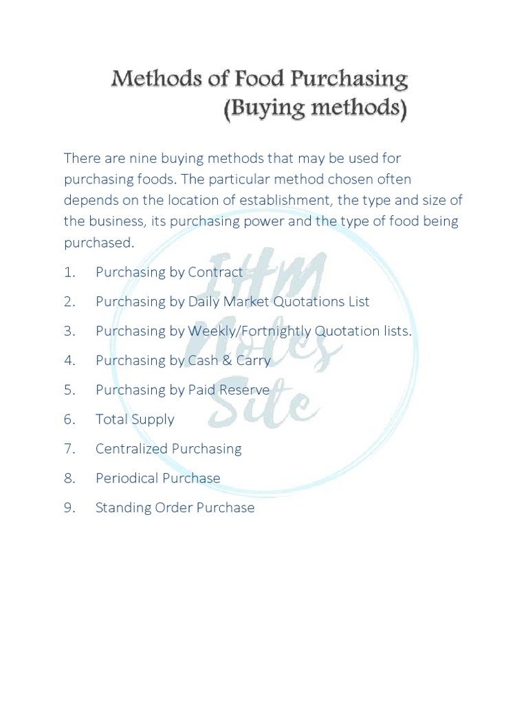 Food Purchasing Methods Explained | PDF | Prices | Foods