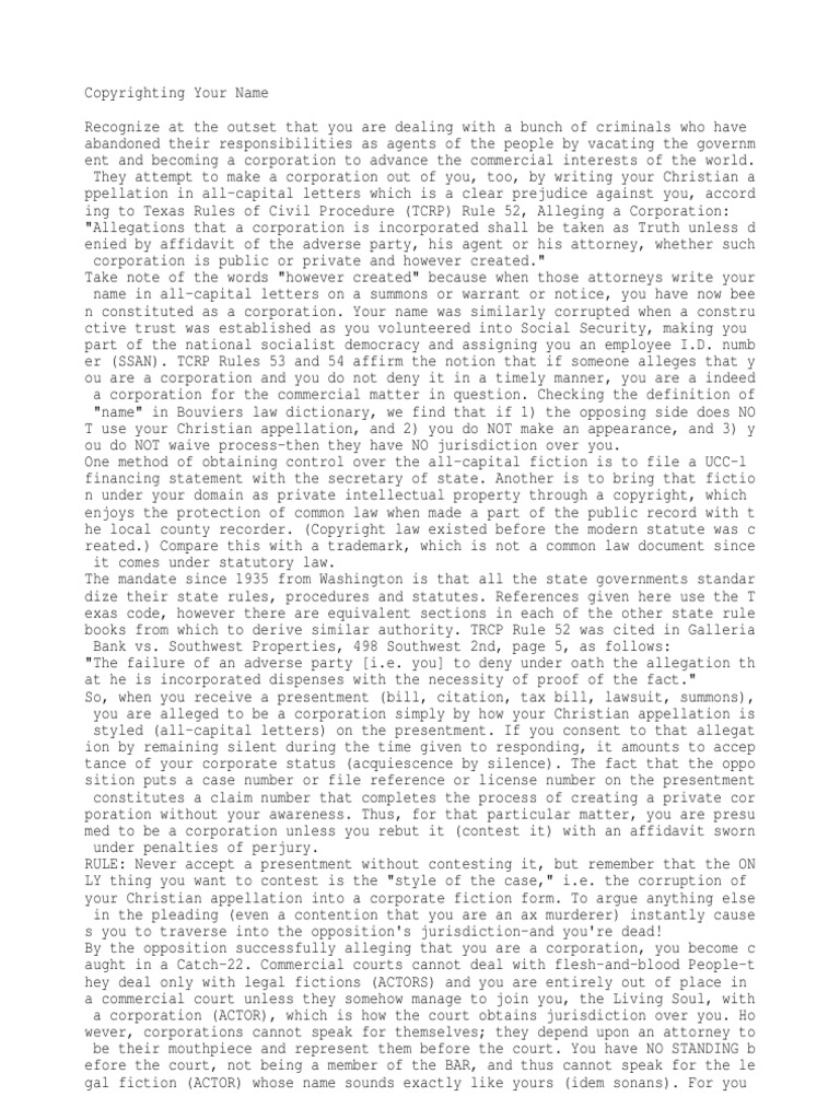 Copyrighting Your Name Explained | PDF | Common Law | Copyright