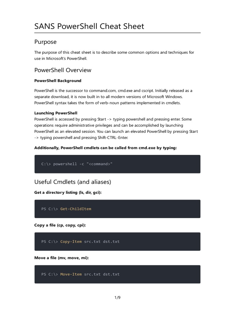 SANS PowerShell Cheat Sheet | PDF | Windows Registry | Software Development