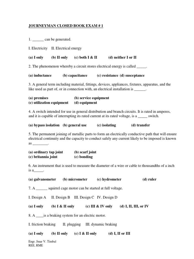 Rme Reviwer (Journeyman Closed Book Exam) | PDF | Electric Motor ...