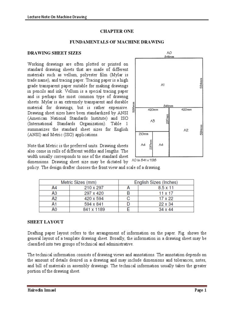 Chapter One Fundamentals of Machine Drawing Drawing Sheet Sizes | PDF ...