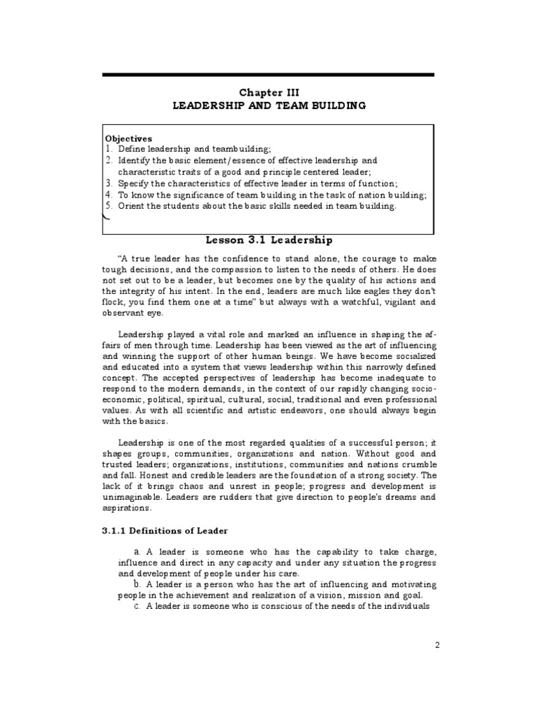Leadership and Team Building: Objectives | PDF | Leadership | Courage