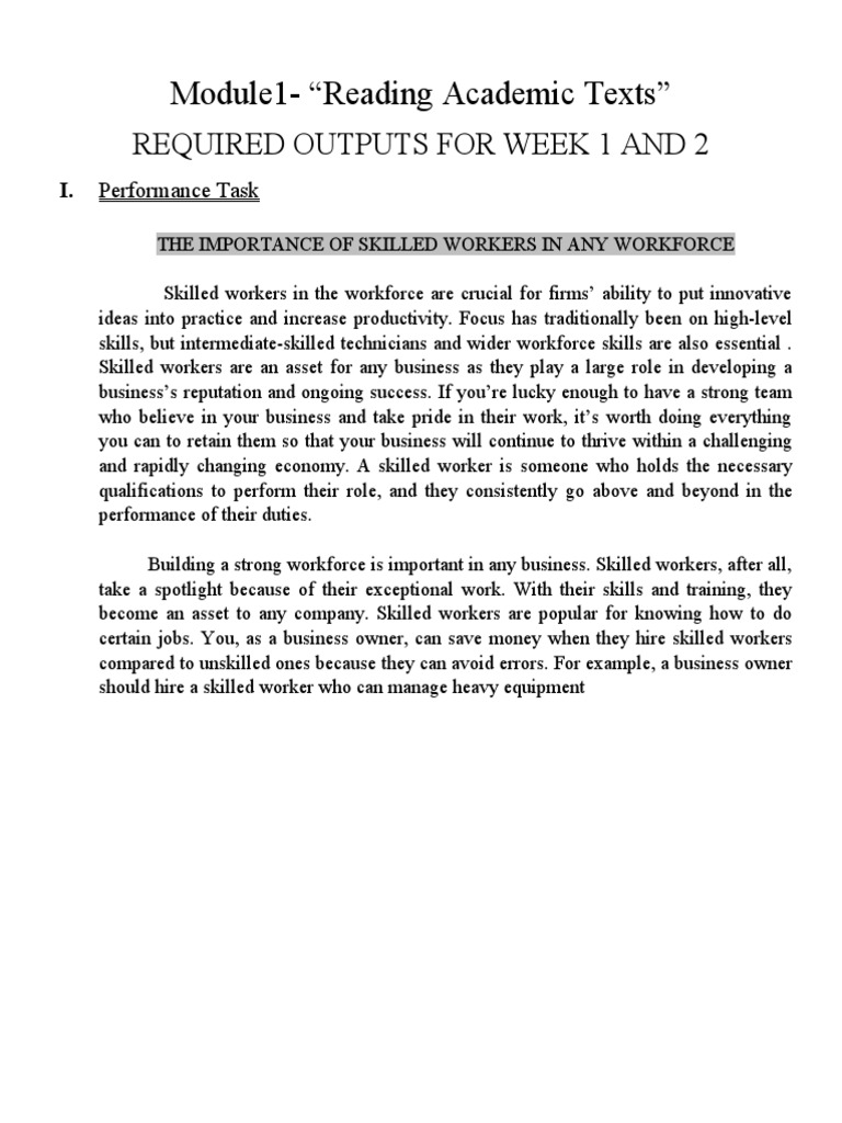 Module1-"Reading Academic Texts": Required Outputs For Week 1 and 2 ...