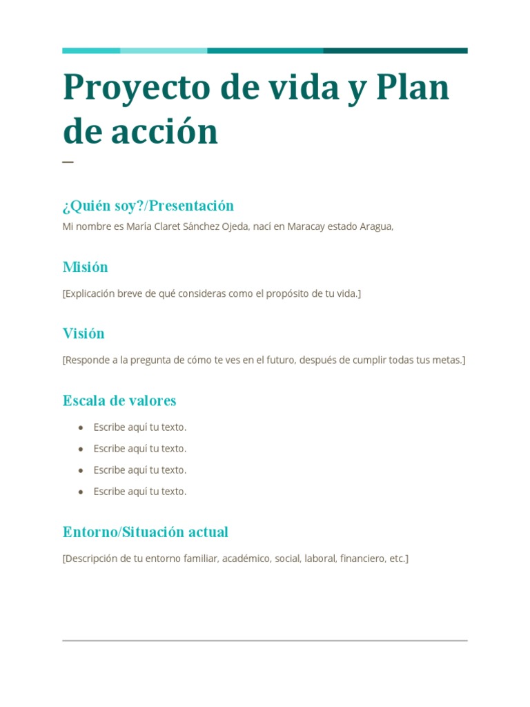 Formato De Plan De Vida Pdf