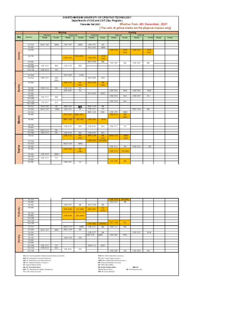 CSE-CSIT Day Fall 2021 Class Schedule (Offline) | PDF | Academia