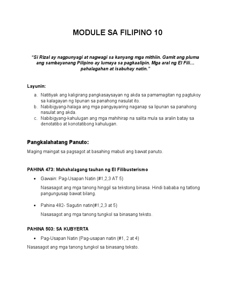 Filipino 10 - 4th Grading Module | PDF