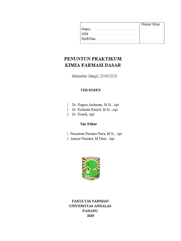 Penuntun Praktikum Kimia Farmasi Dasar | PDF