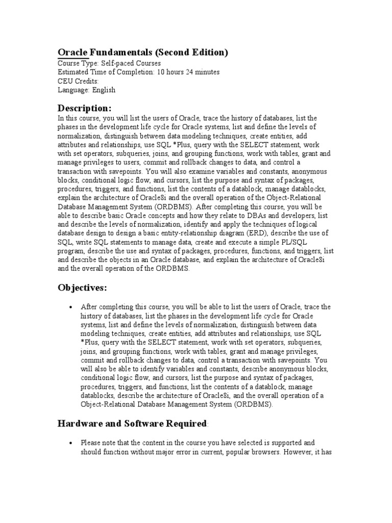 Oracle Fundamentals Pdf Oracle Database Databases