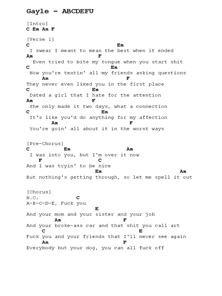 Gayle - Abcdefu: Cemamf C em Am F C em | PDF | Song Structure | Songs