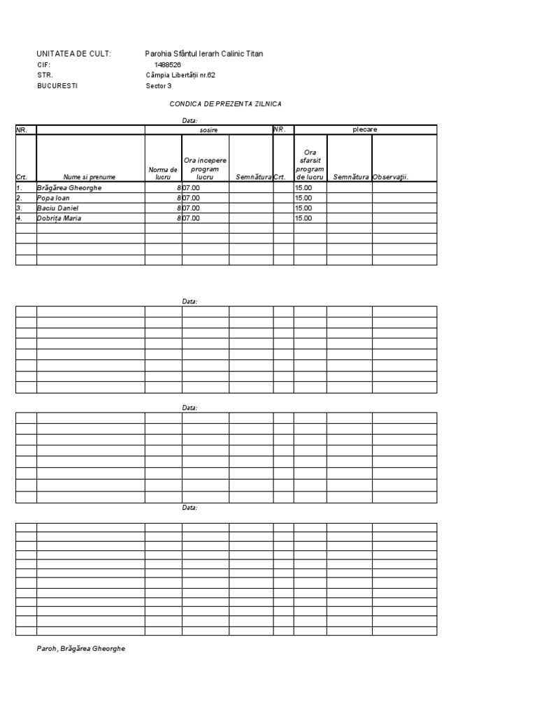 Condica-Prezenta MODEL | PDF