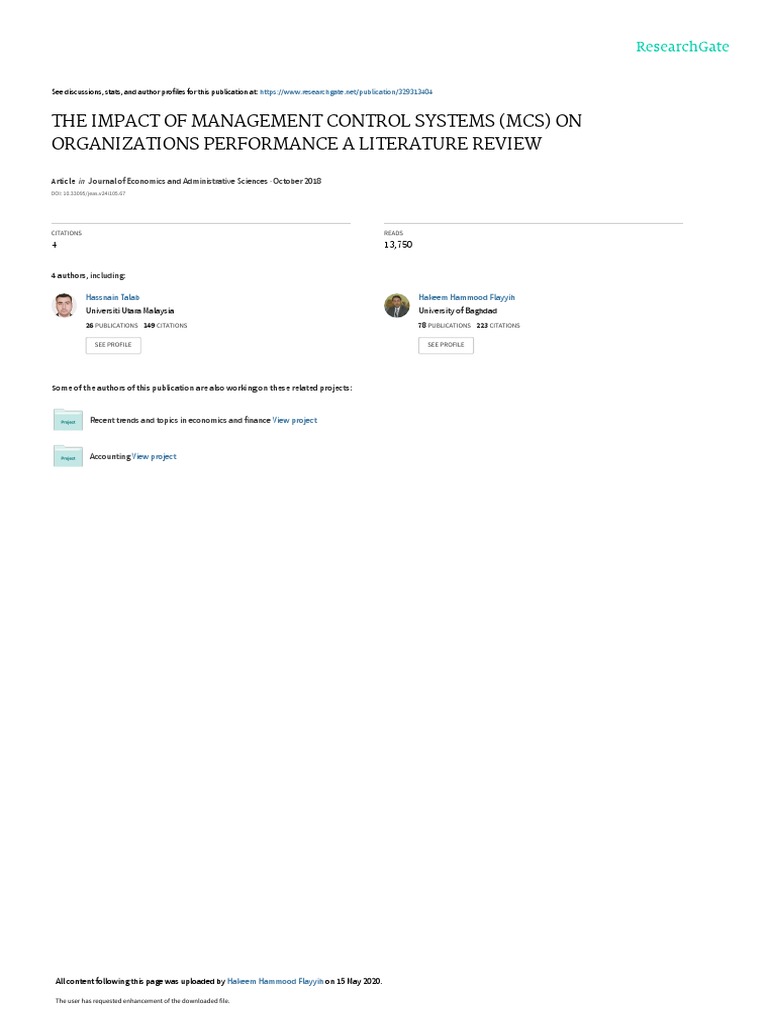 The Impact of Management Control Systems (MCS) On Organizations ...