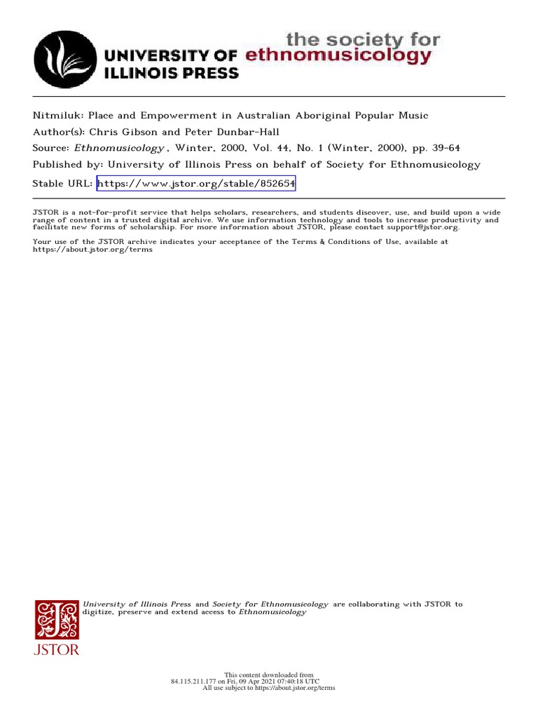 Place and Empowerment in Australian Aboriginal Popular Music | PDF ...
